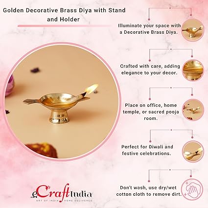 Golden Decorative Brass Diya With Stand And Holder